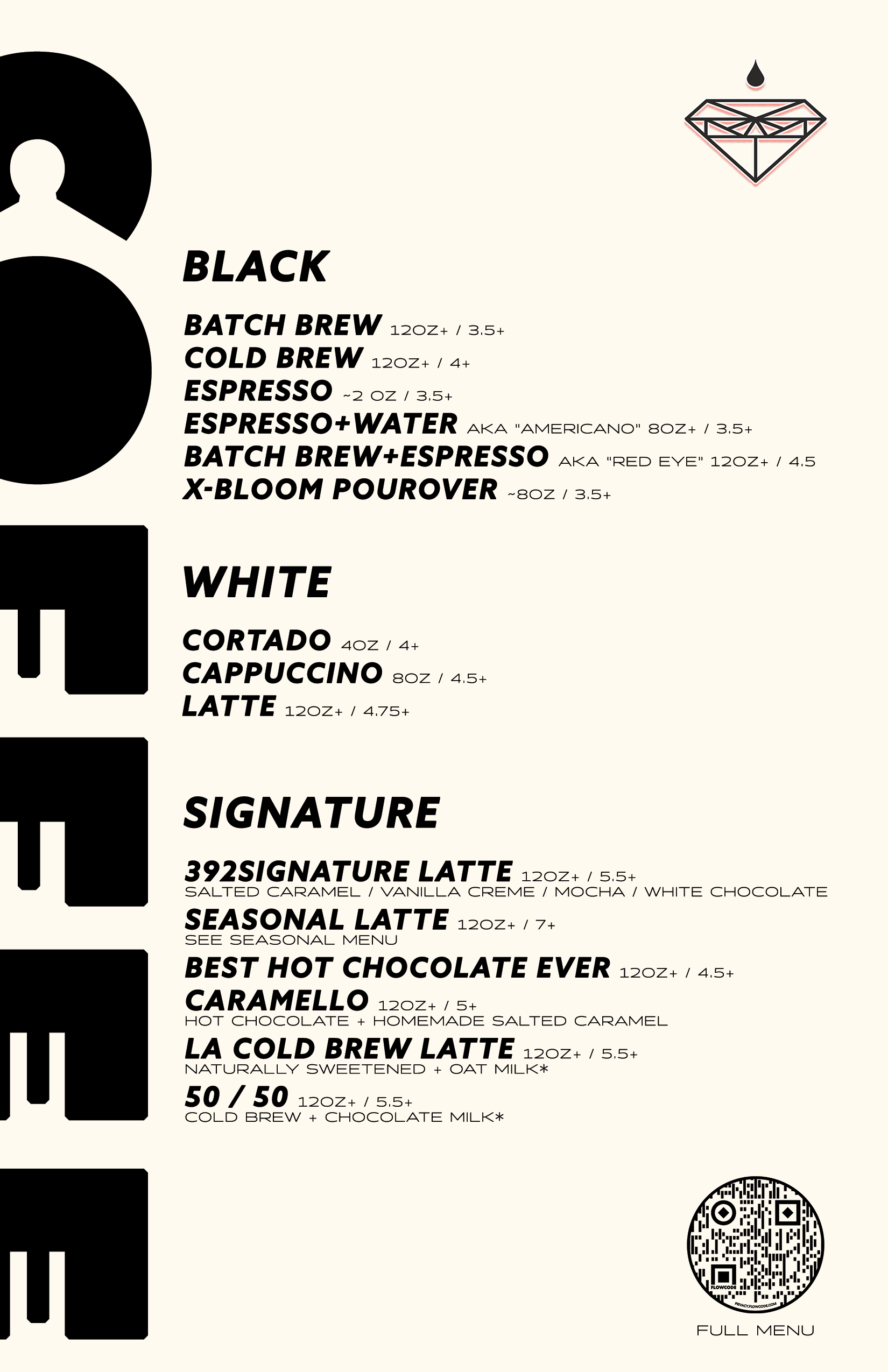 Current In-Shop Menu — @392Caffe