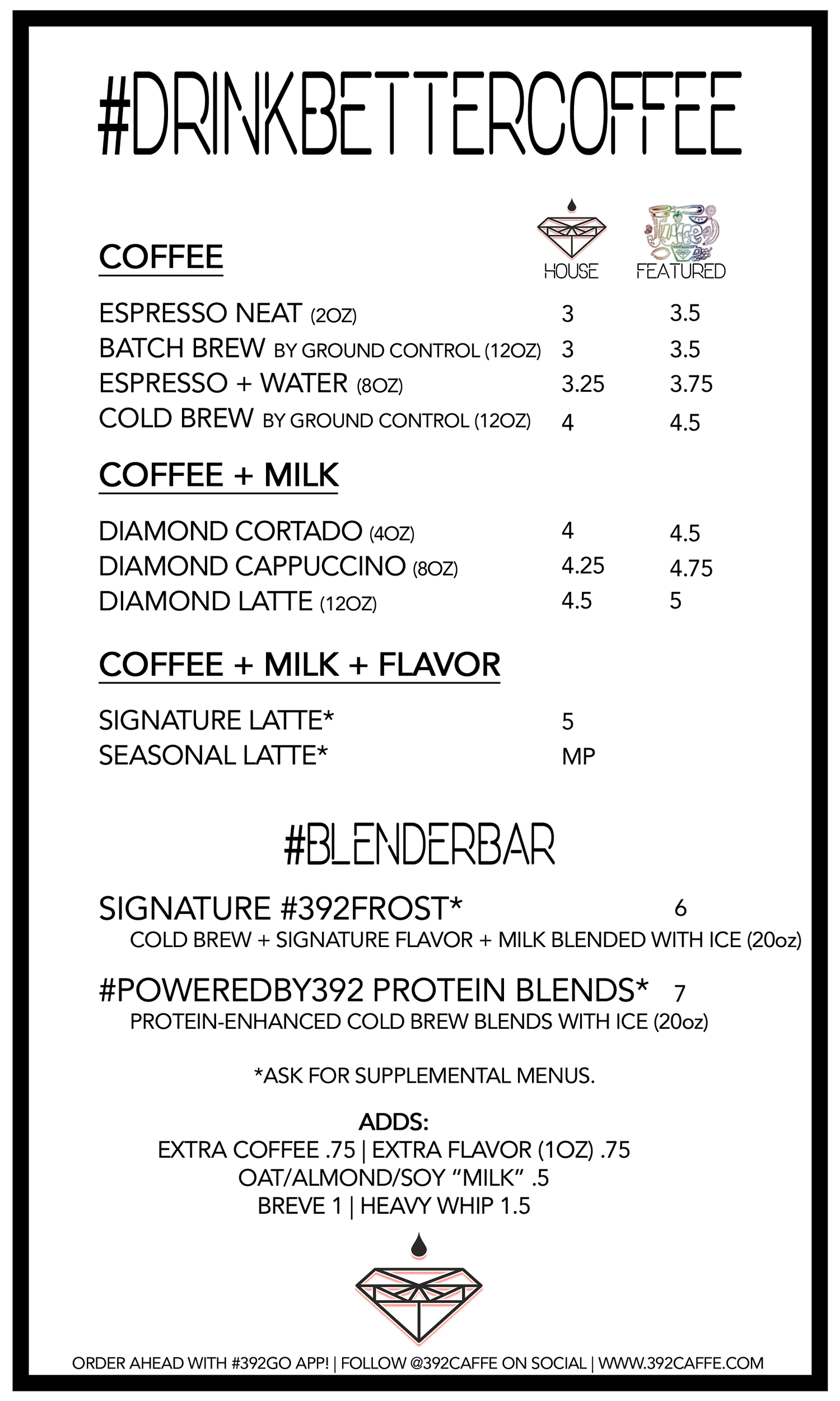 Current In-Shop Menu — @392Caffe