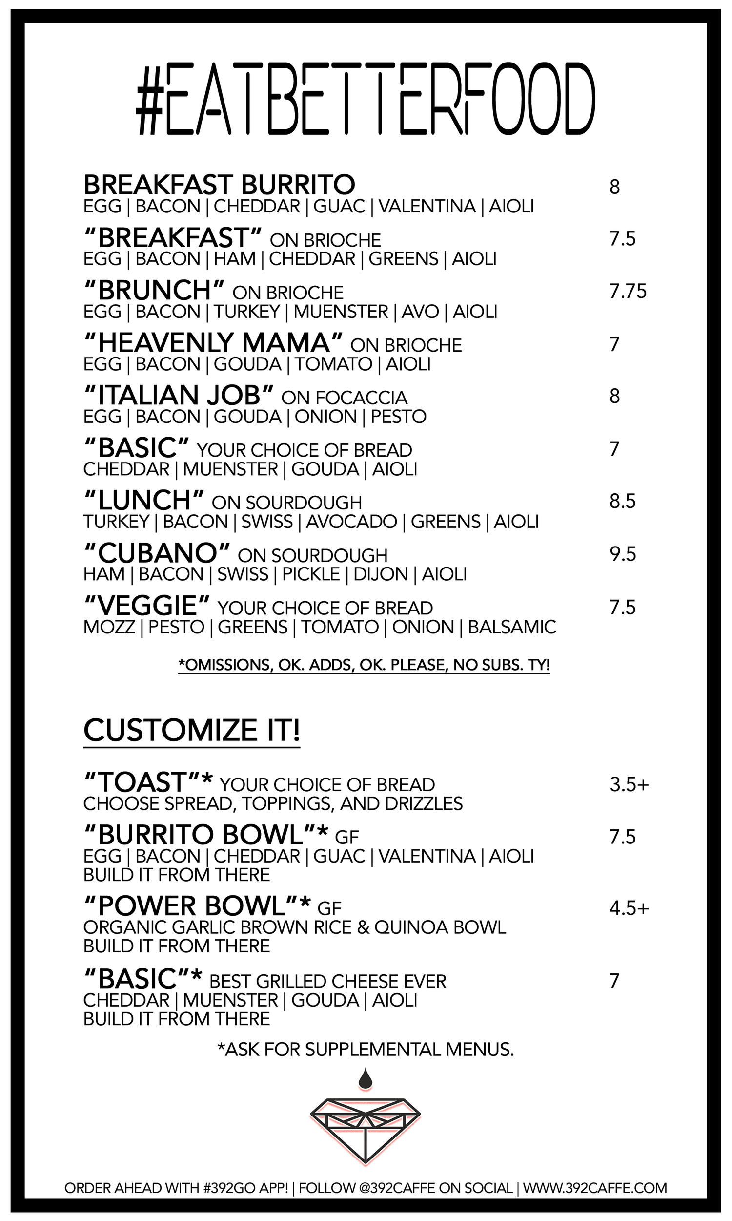 Current In-Shop Menu — @392Caffe
