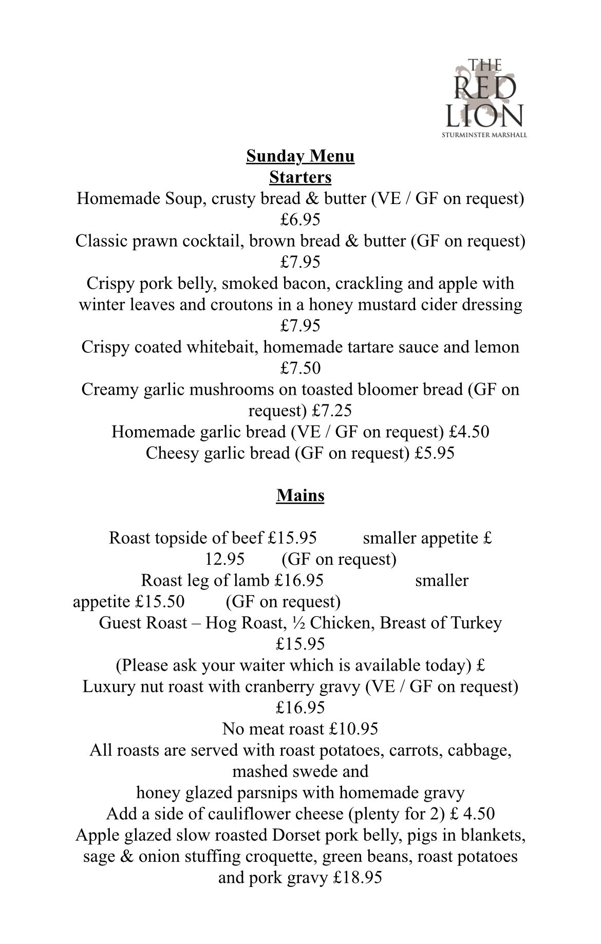 New Winter Menu — The Red Lion Inn