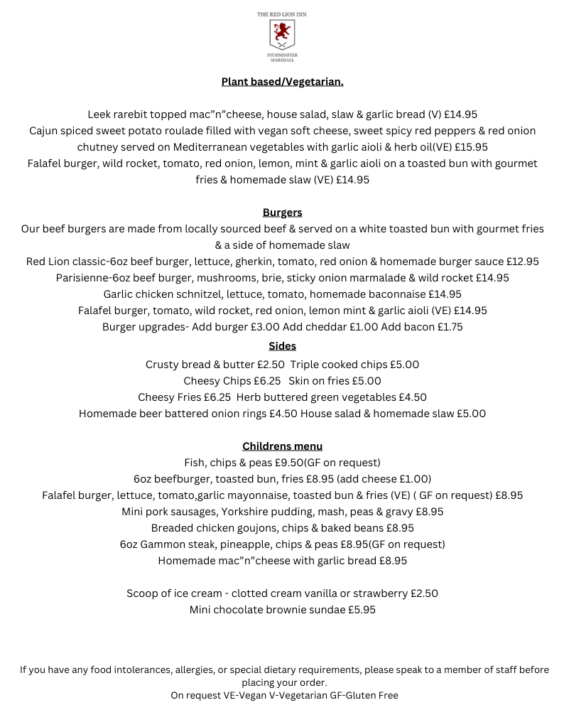 Menu — The Red Lion Inn