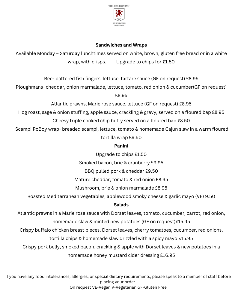 Menu — The Red Lion Inn