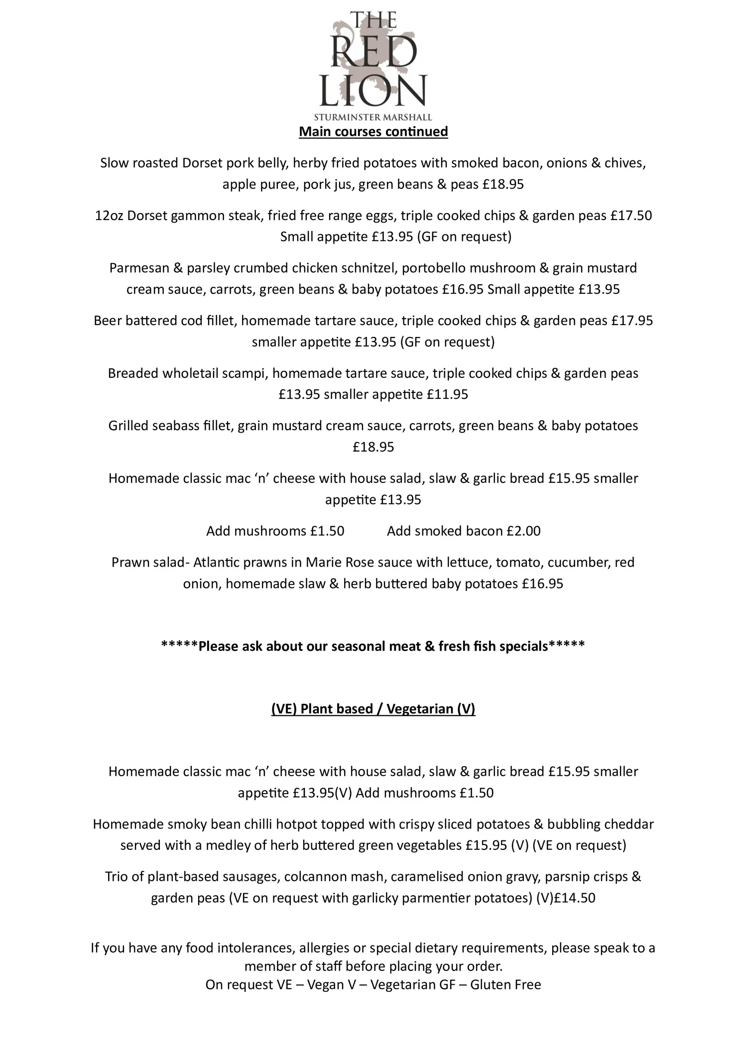 NEW WINTER MENU — The Red Lion Inn