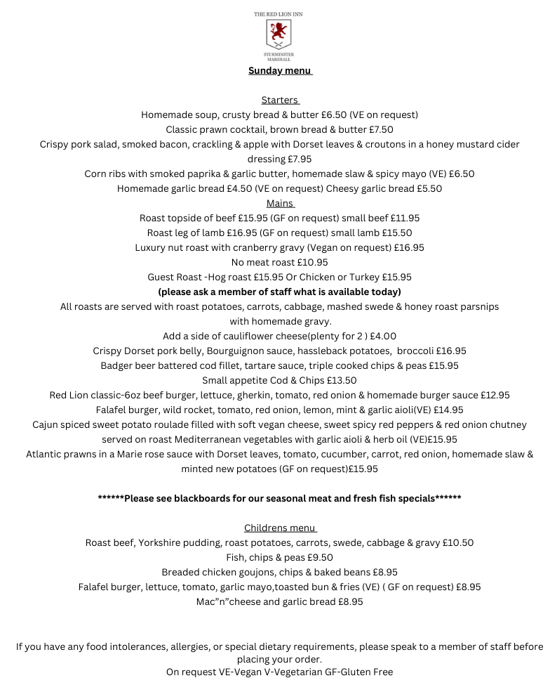 Menu — The Red Lion Inn