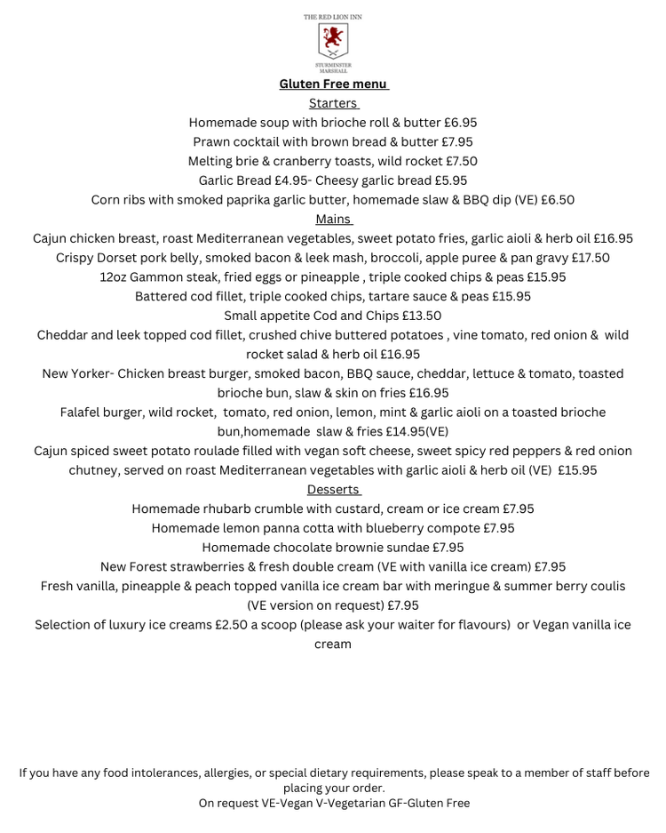 Menu — The Red Lion Inn