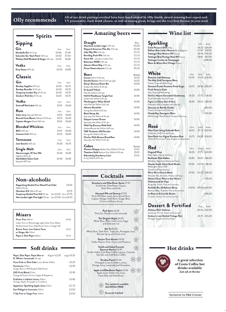 P&O Cruises Keel & Cow Menu — Cruise Lowdown