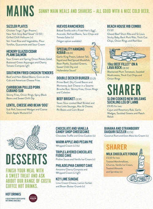 P&O Cruise Beach House Menus — Cruise Lowdown