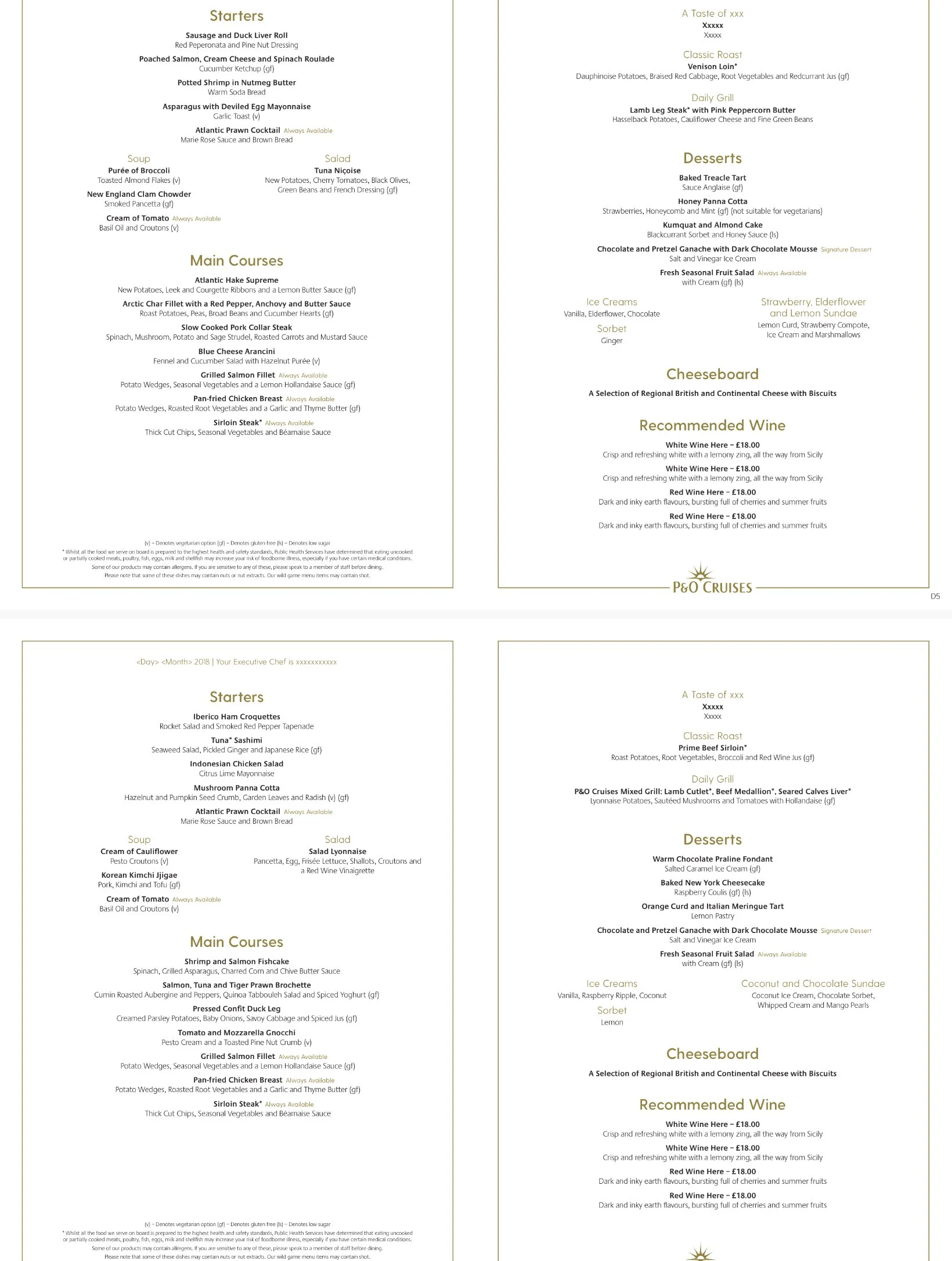 P&O Cruises MDR Dinner Menus — Cruise Lowdown