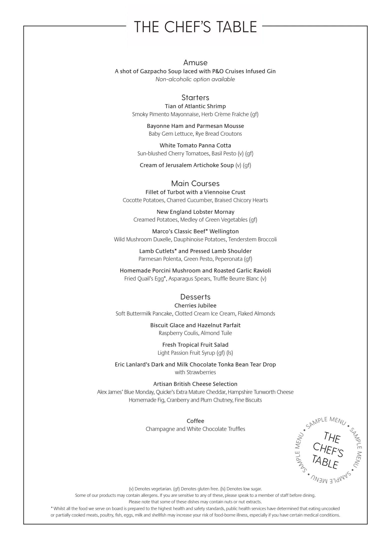 P&O Cruises Chefs Table Menu — Cruise Lowdown