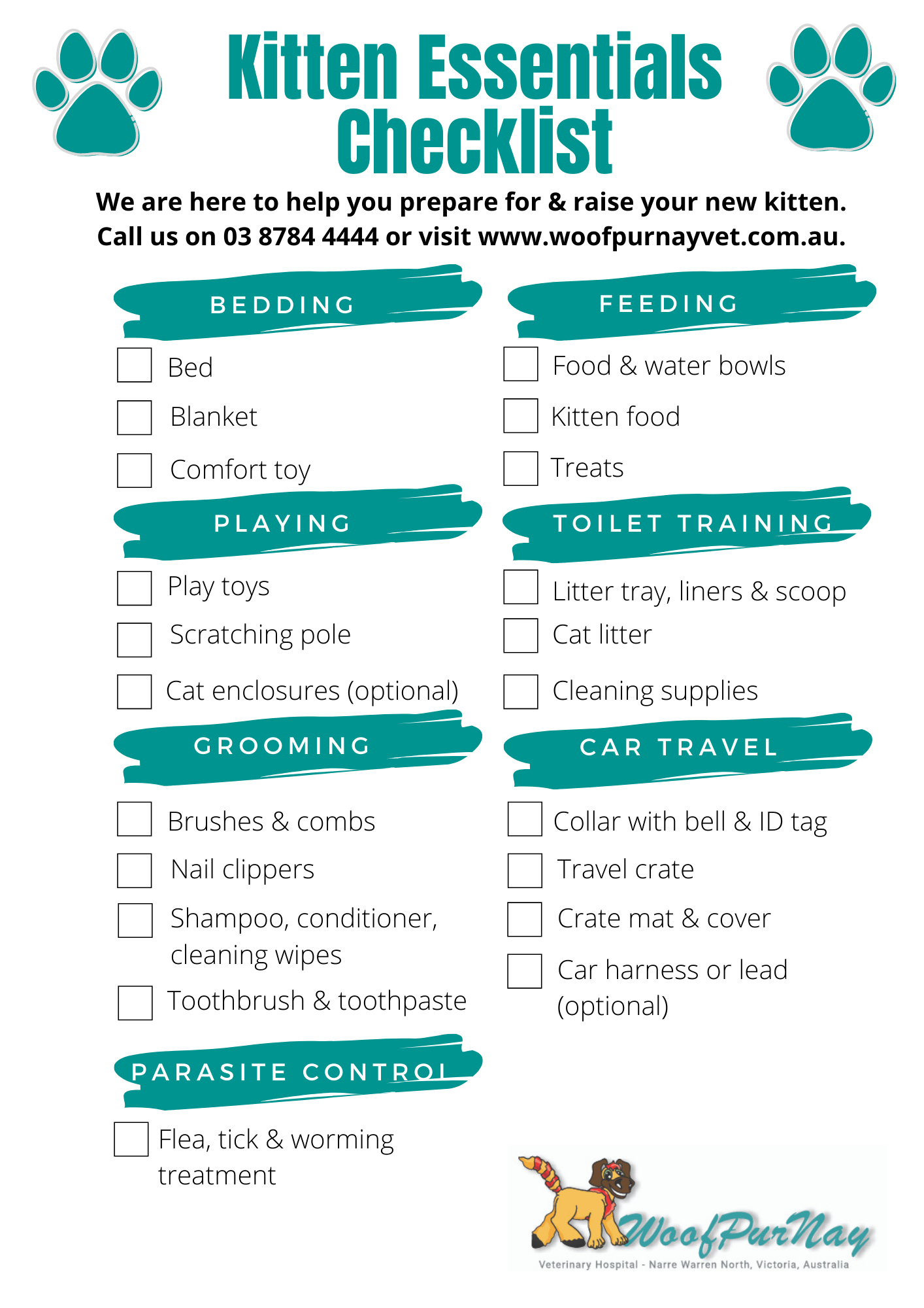 New kitten essentials checklist — Woofpurnay Veterinary Hospital ...