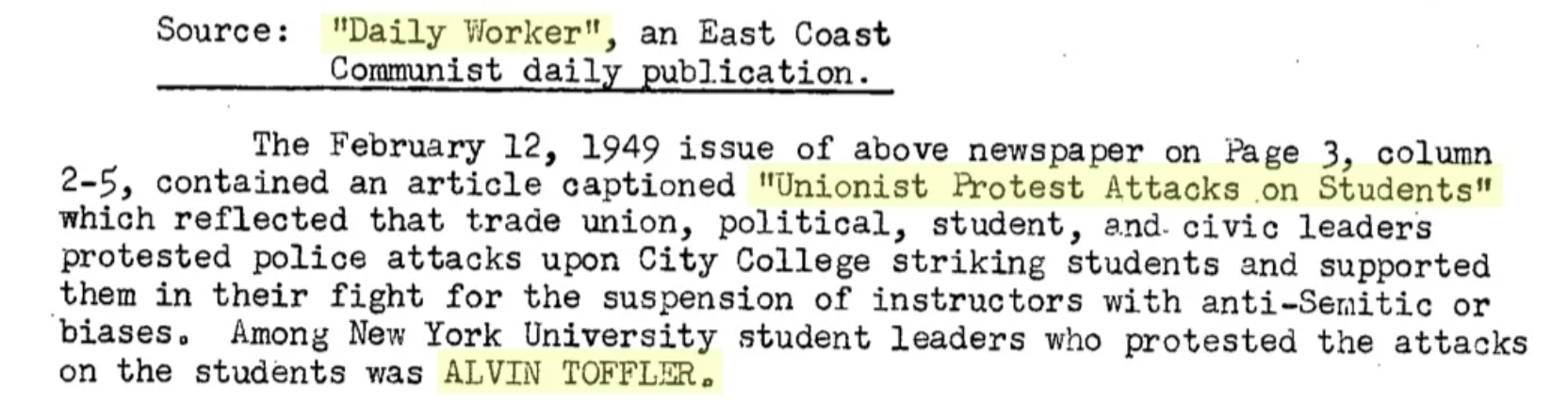 Alvin Toffler Investigated by FBI for Communist Activities According to ...