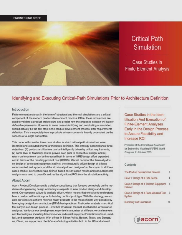 Critical Path Simulation Brochure — Acorn Product Development