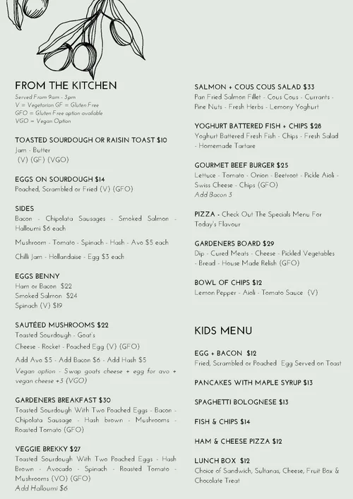 Cafe Menu — Pialligo Cafe