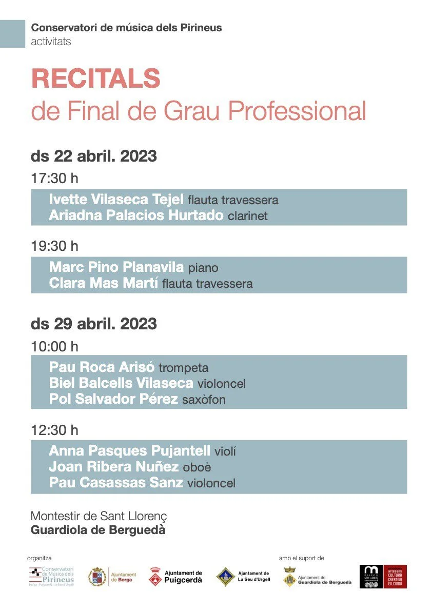 Recitals de final de grau professional del Conservatori de música dels Pirineus al monestir de ...