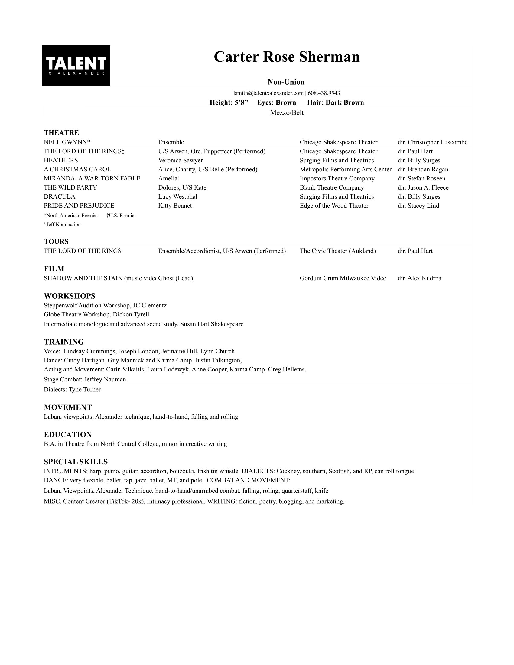 RESUME — Carter Rose Sherman