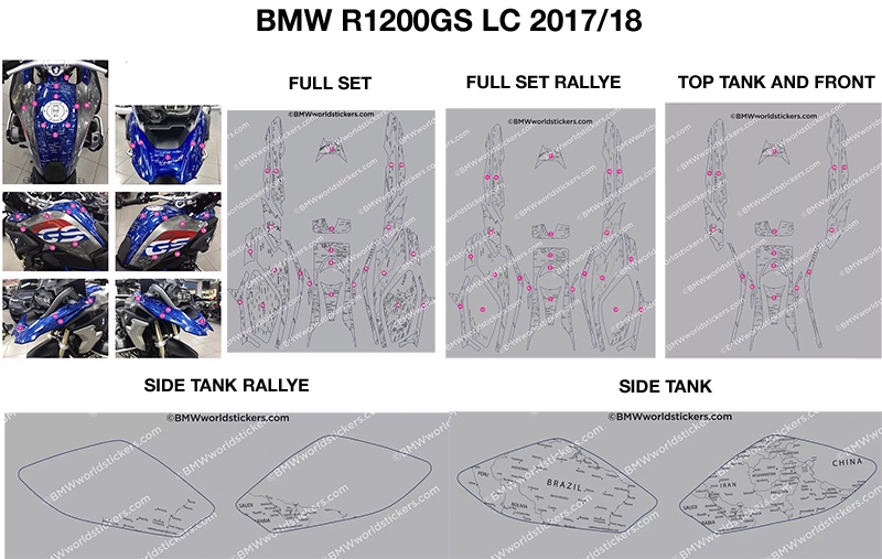 BMW R1200GS R1250GS LC 17 Rallye Tank Map World Stickers Decals ...