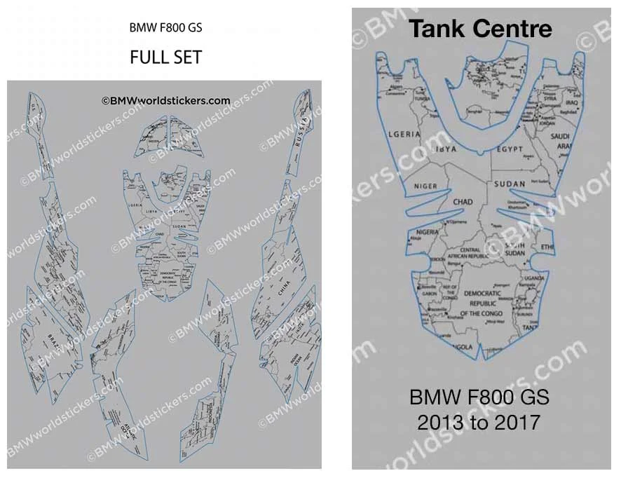 BMW F800GS 2013 to 2017 GS Tank Map Stickers Decals Graphics design by ...