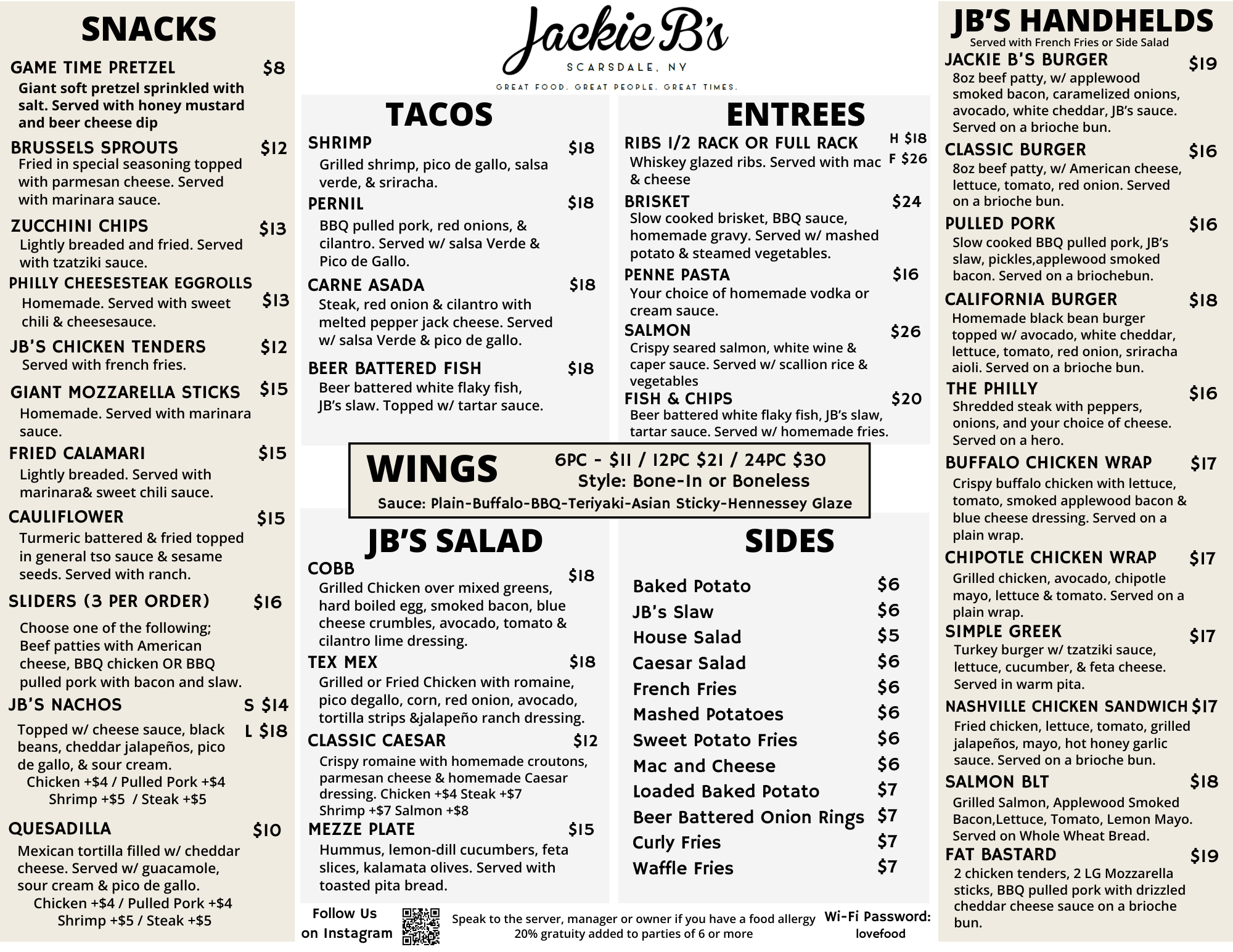 Dinner Menu — JB's
