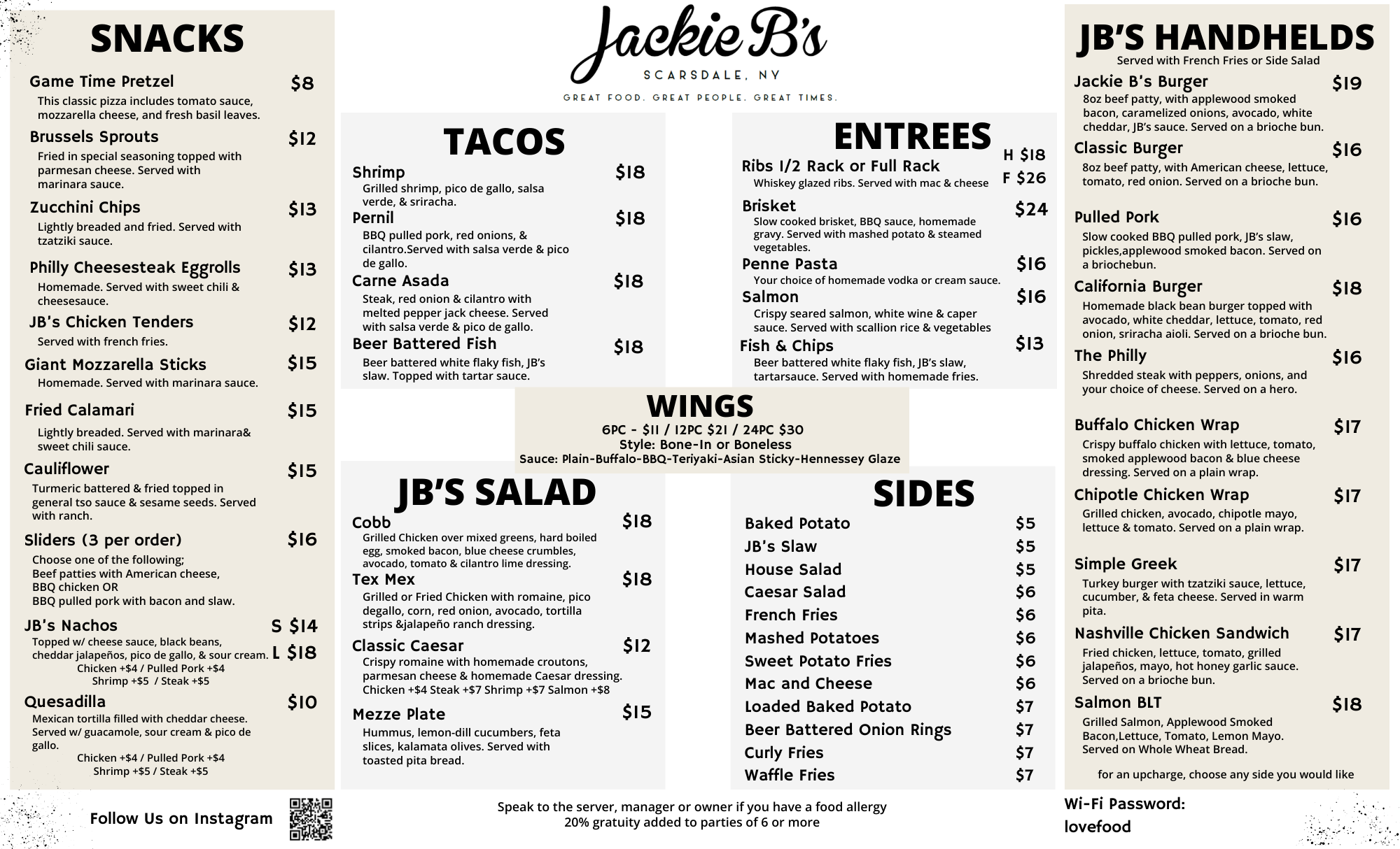 Dinner Menu — JB's