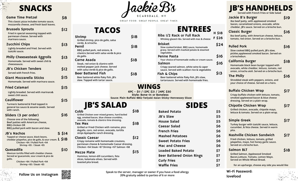 Dinner Menu — JB's
