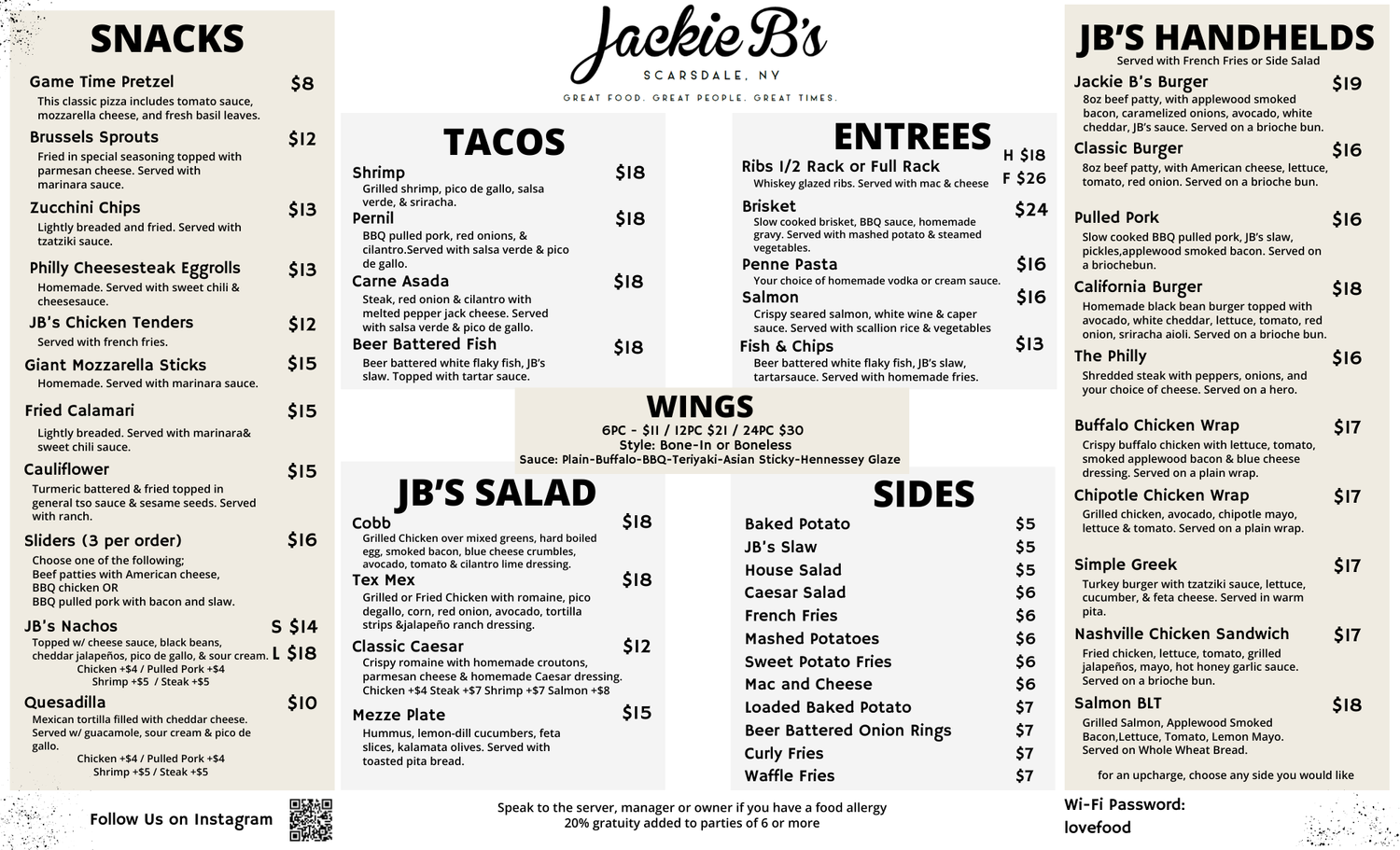 Dinner Menu — JB's