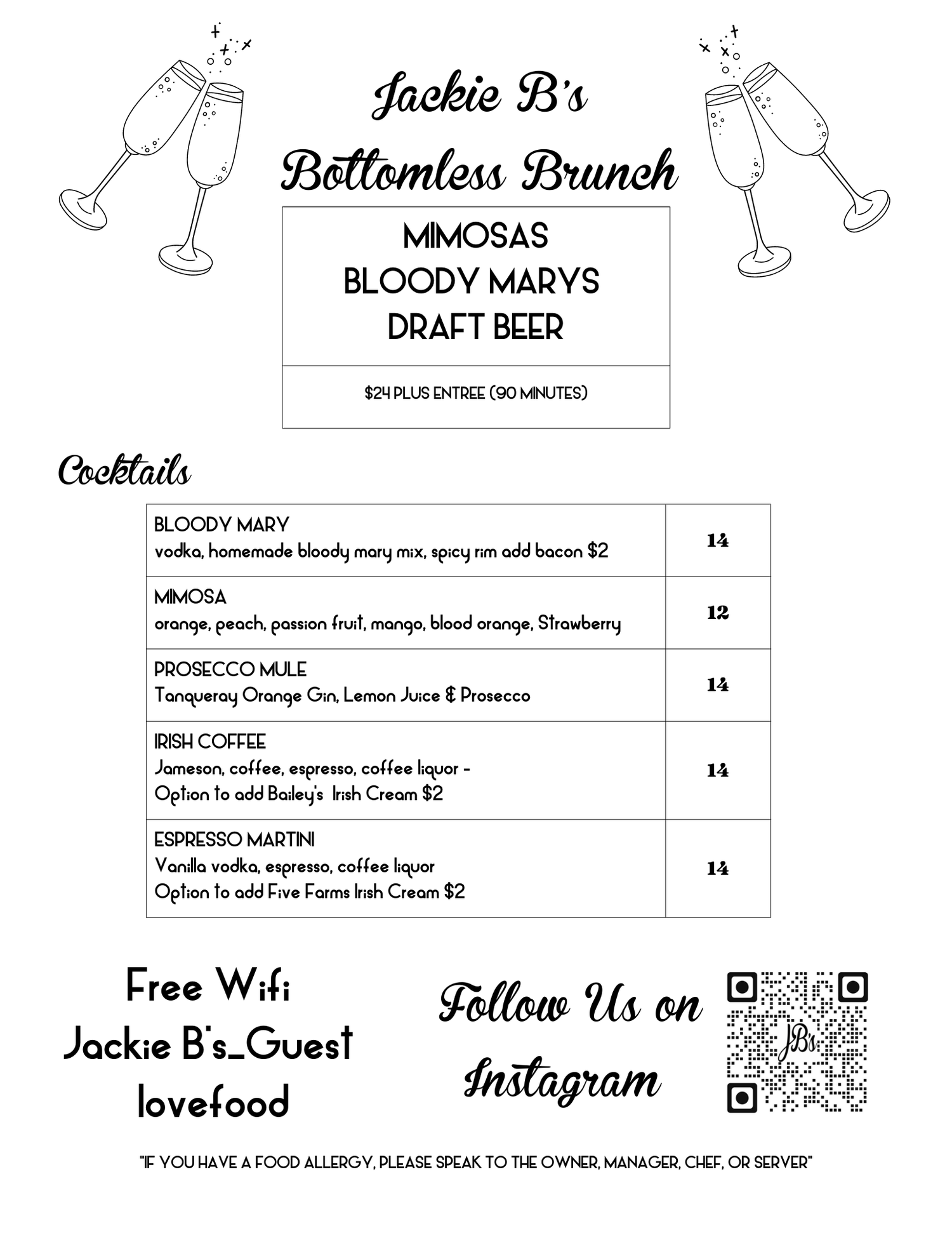 Brunch Menu — JB's