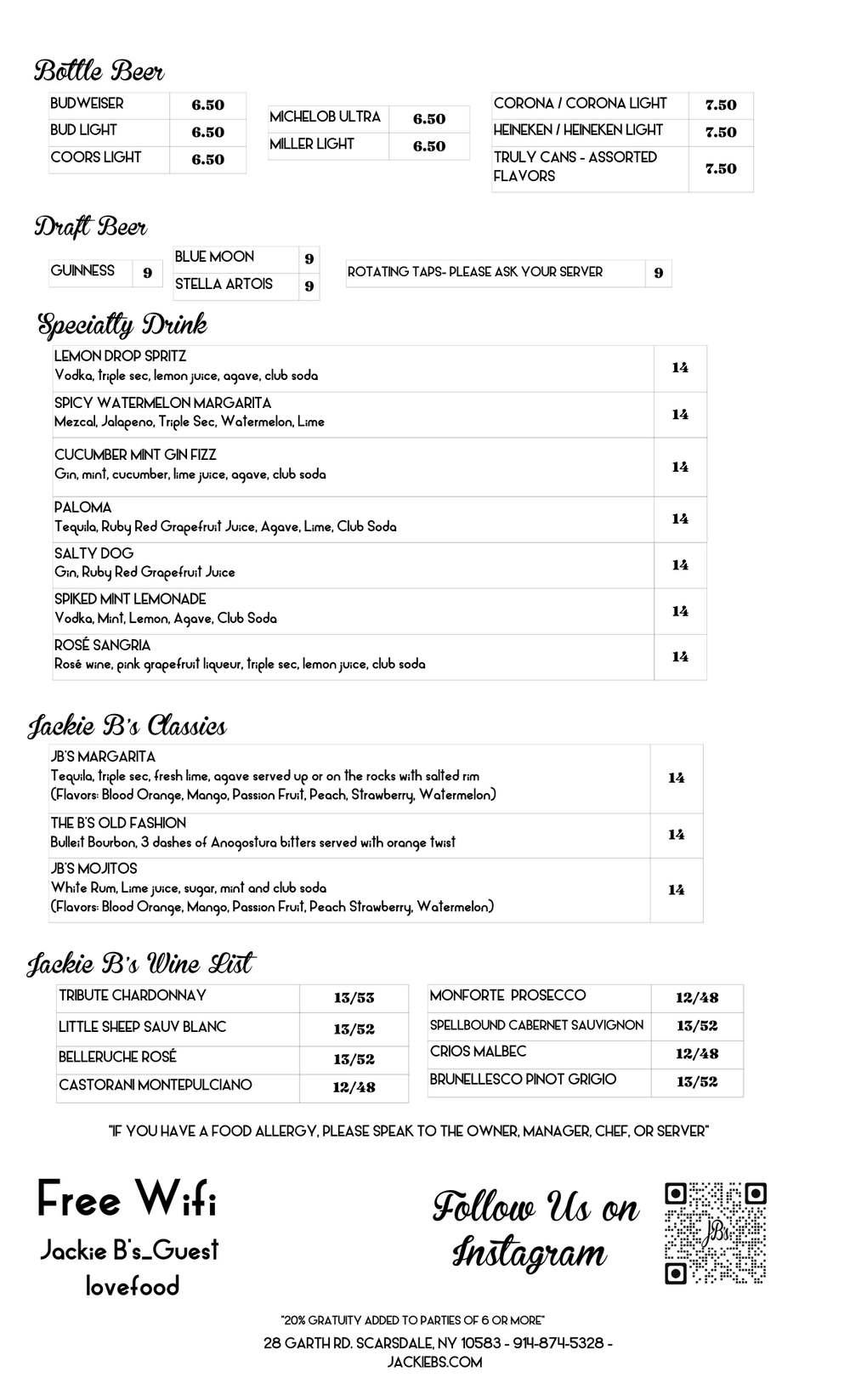 Dinner Menu — JB's