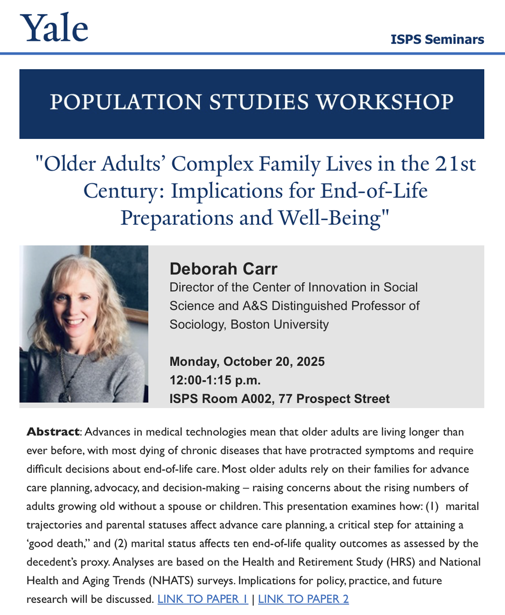 Population Studies Workshop: Deborah Carr (Boston University) — Charles ...
