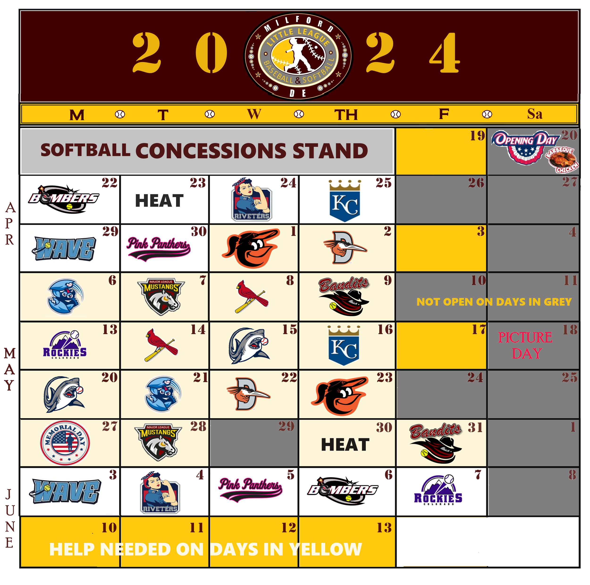 Concession Stand Schedule & Info — Milford Little League