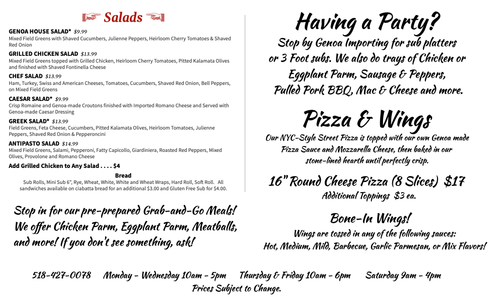 Menu — Genoa Importing Co.