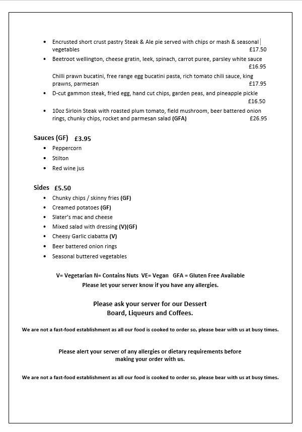 About Our Food — The Collyweston Slater