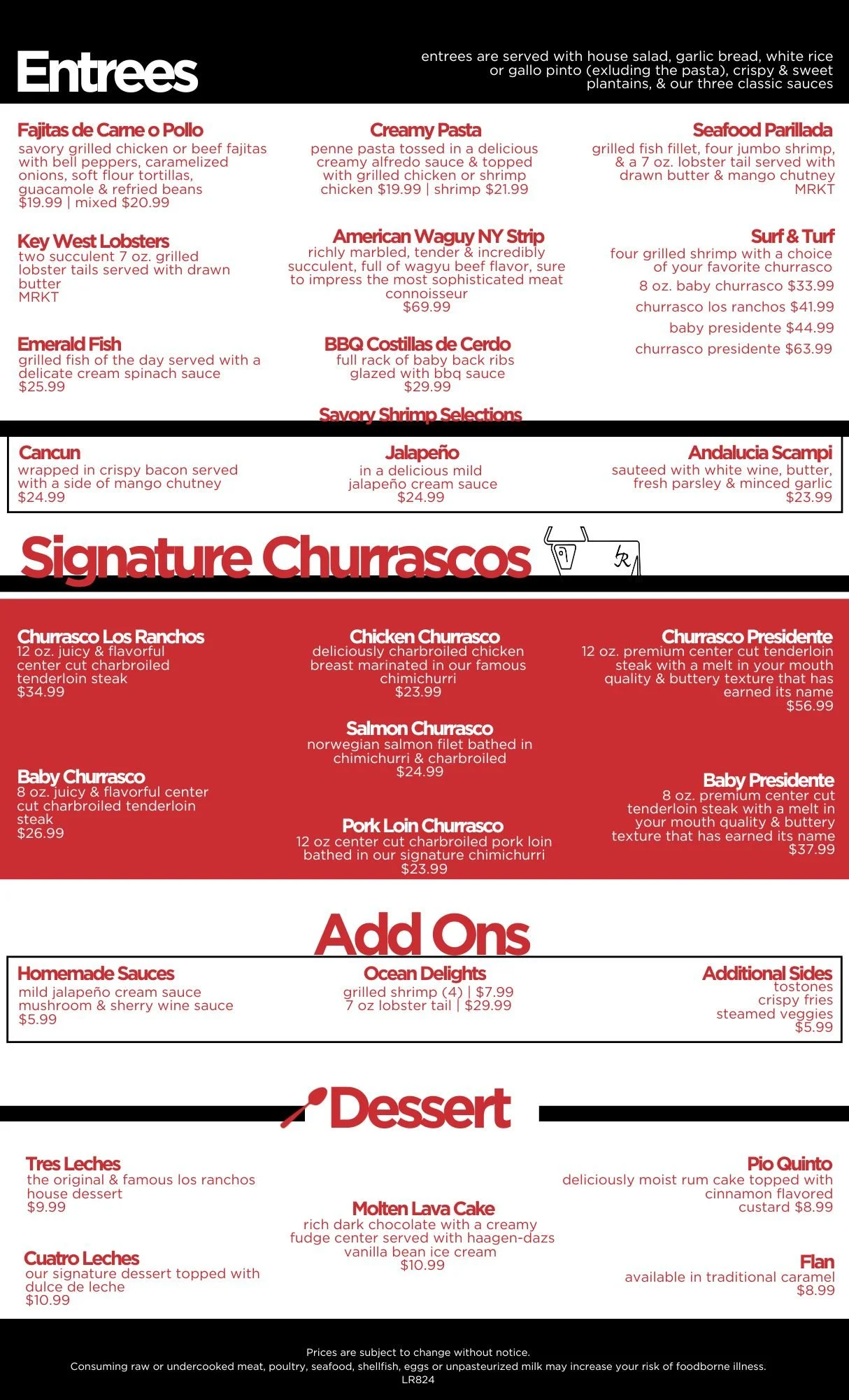 Menu — Los Ranchos Steak House