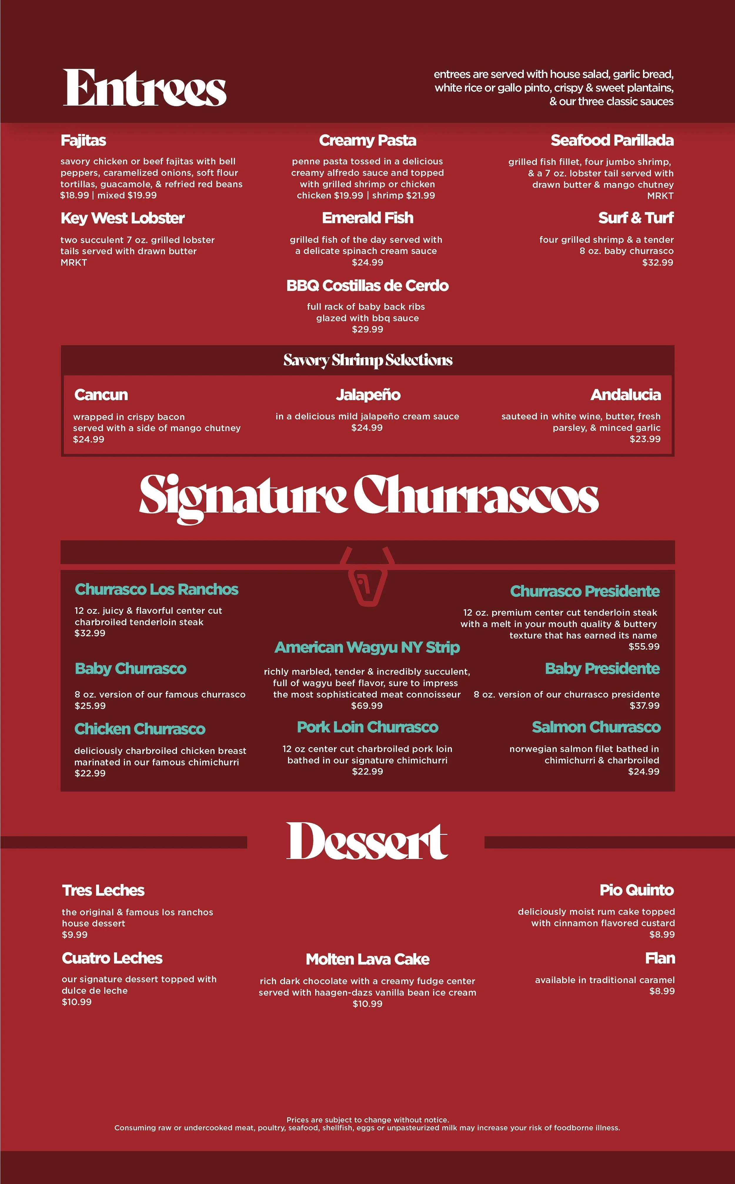 Menu — Los Ranchos Steak House