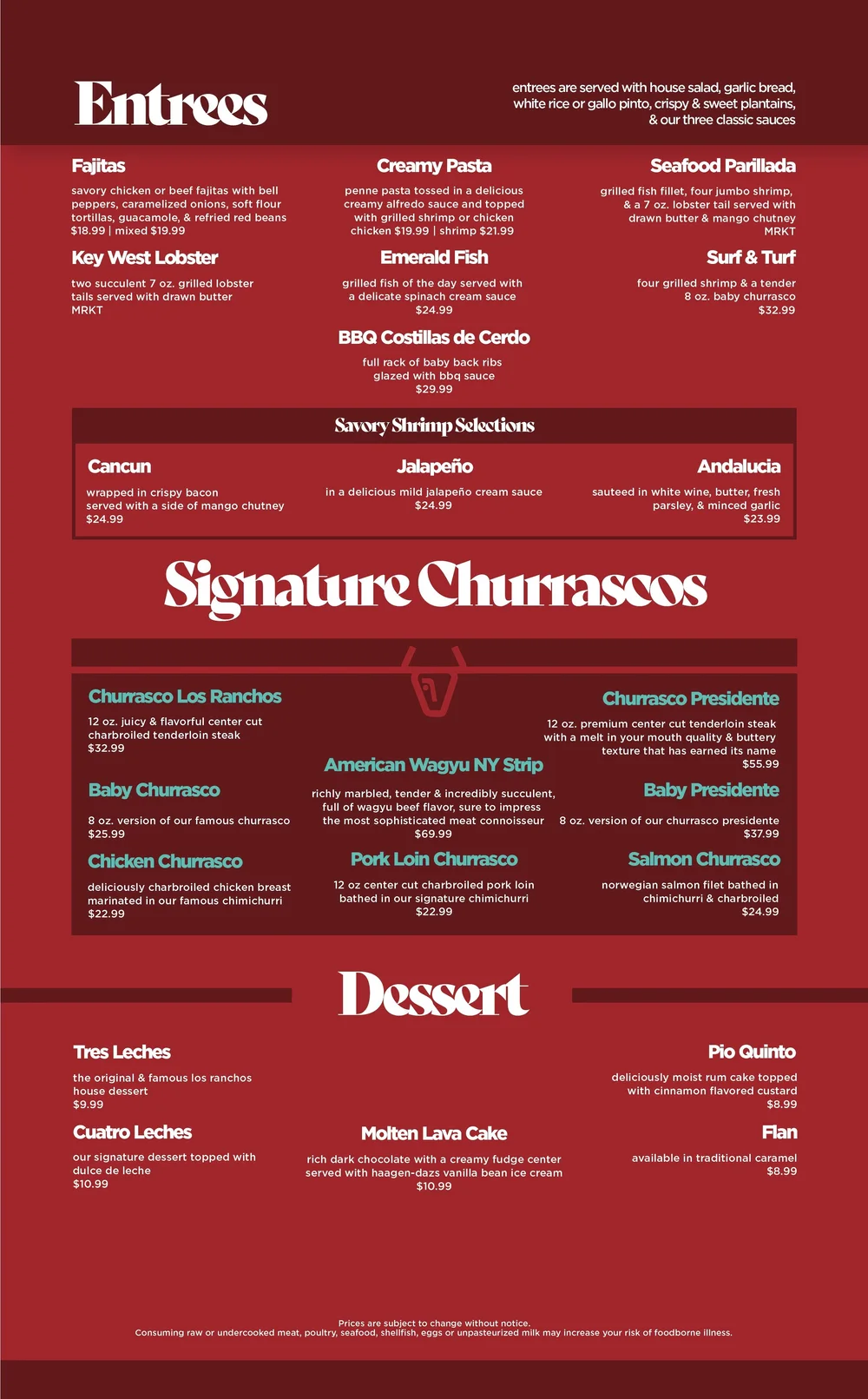 Menu — Los Ranchos Steak House