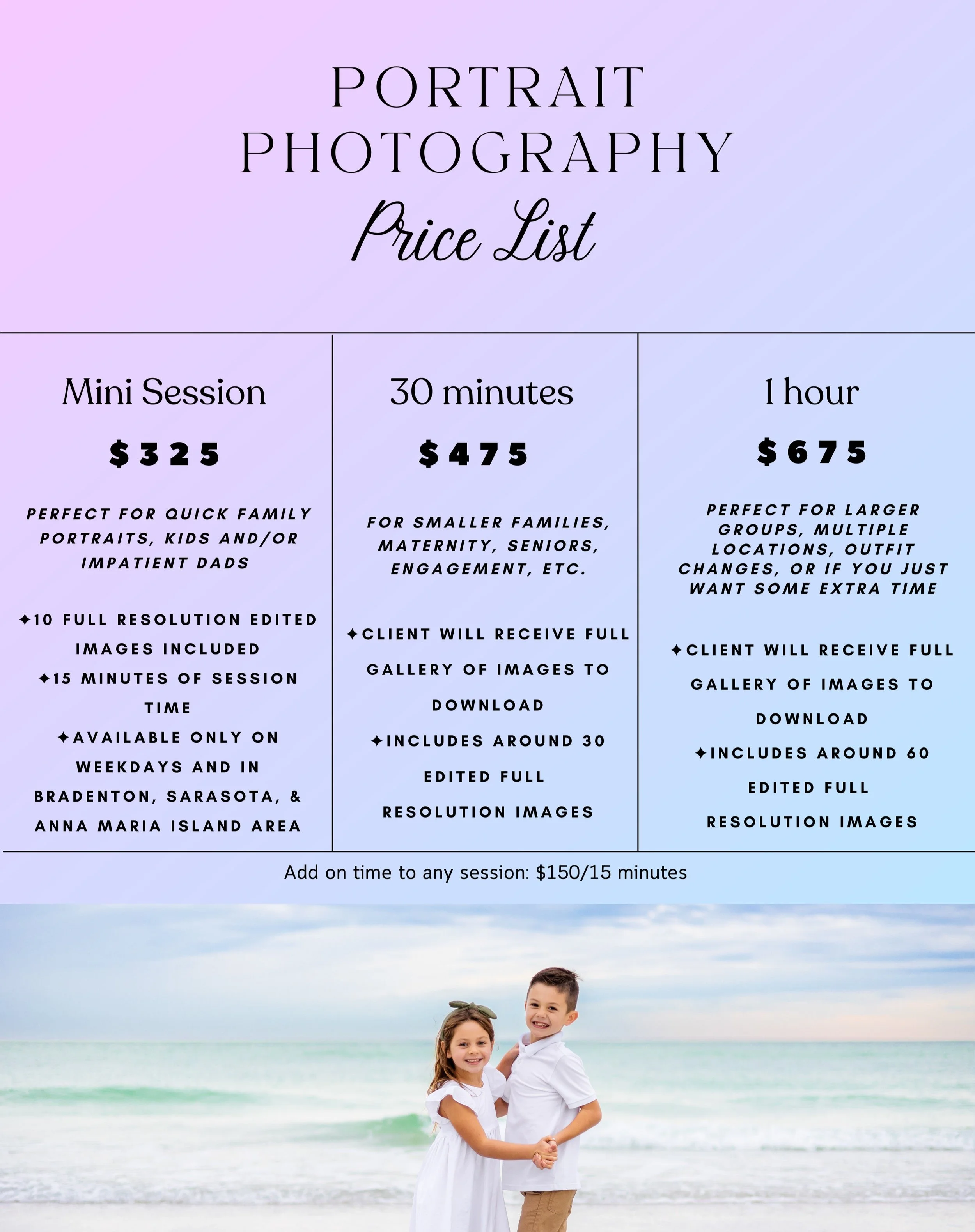 Portrait Photography Rates Free Photography Price Lists Templates To