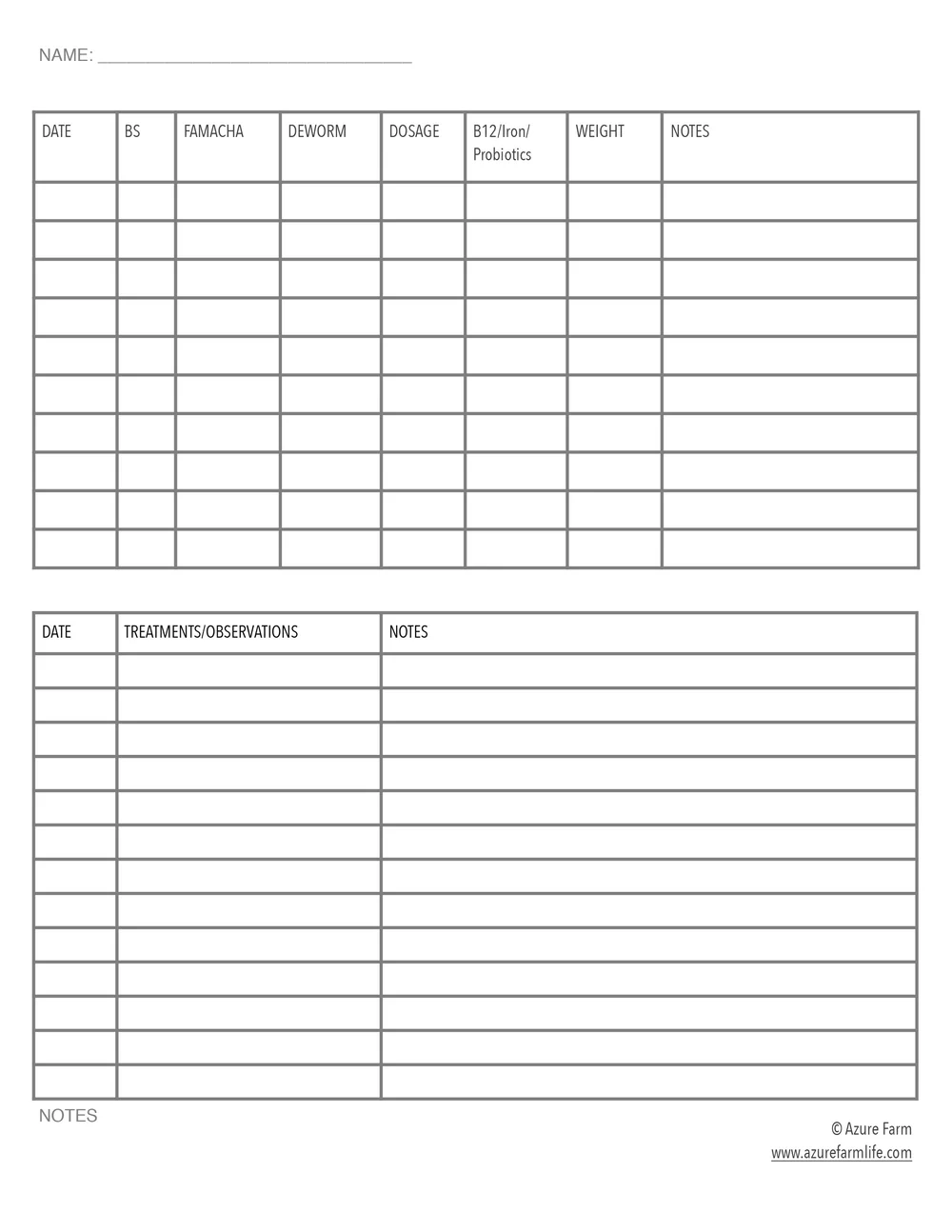 Farm Alpaca Animal Healthcare Record Printable