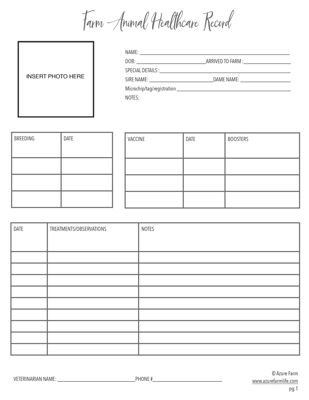 Farm Alpaca Animal Healthcare Record Printable