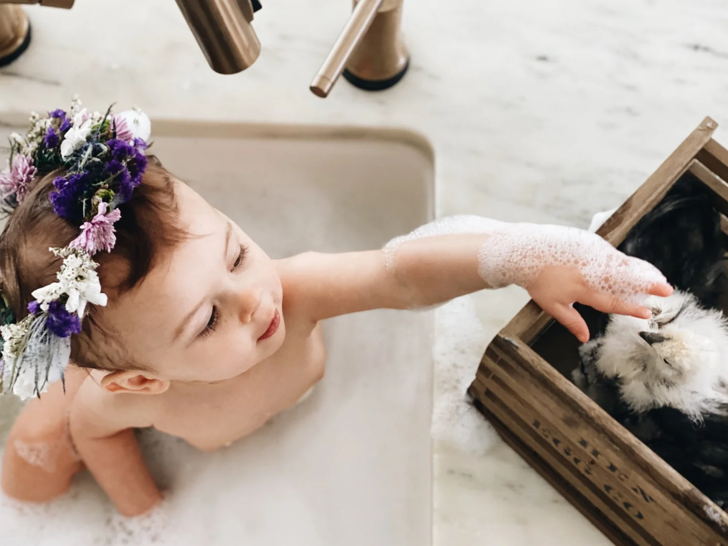 Cute 'baby in sink' styled photoshoot