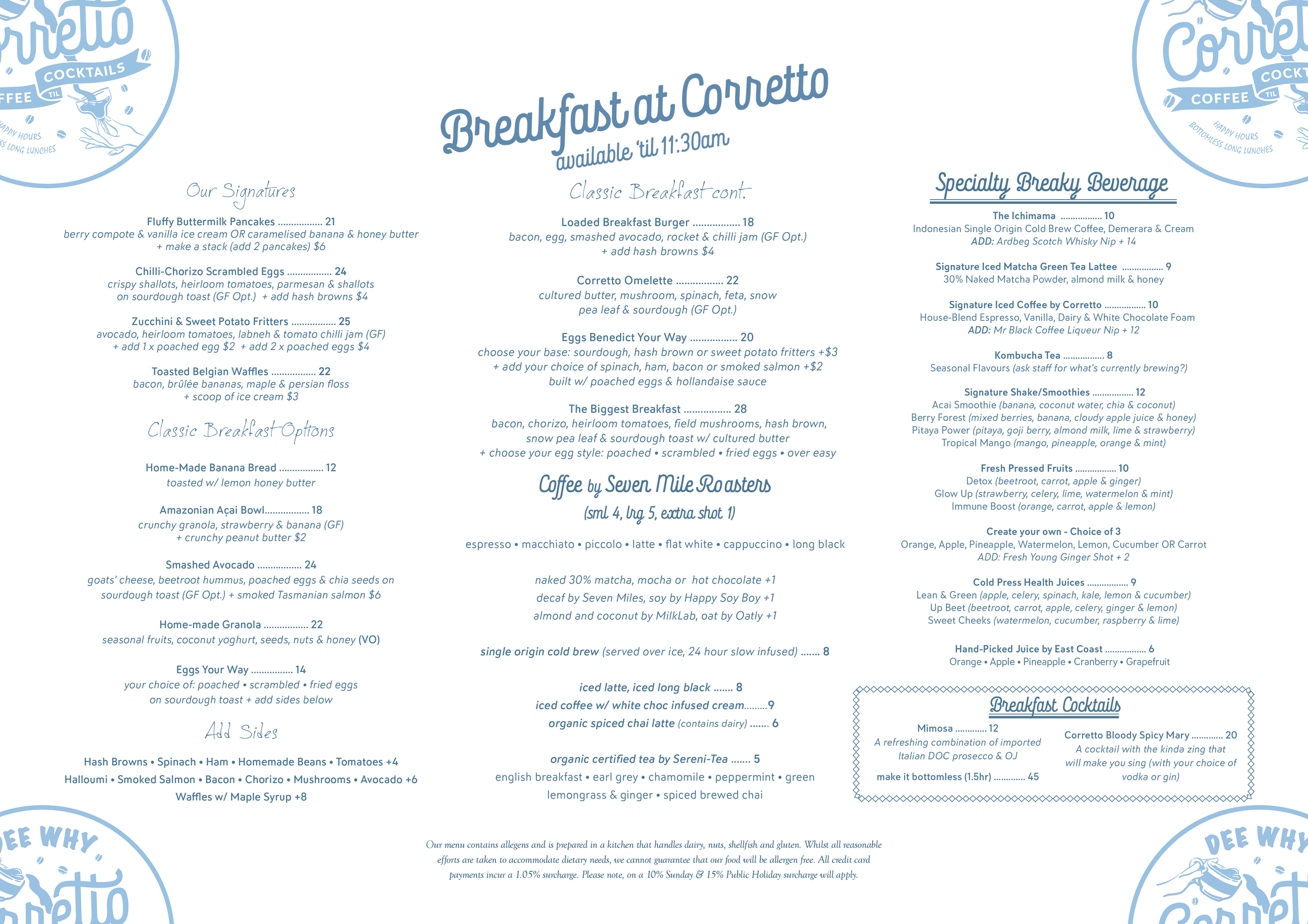 Online Menu — Corretto Dee Why