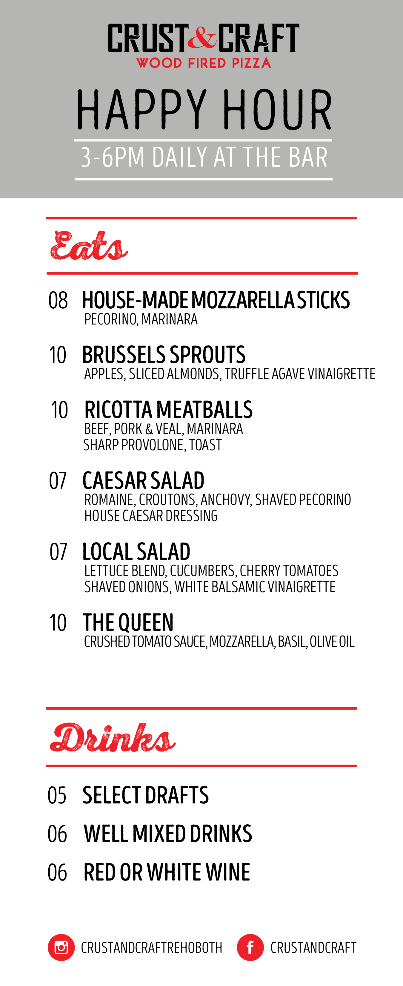 Wood Fired Pizza Menu & Specials in Rehoboth | Crust & Craft