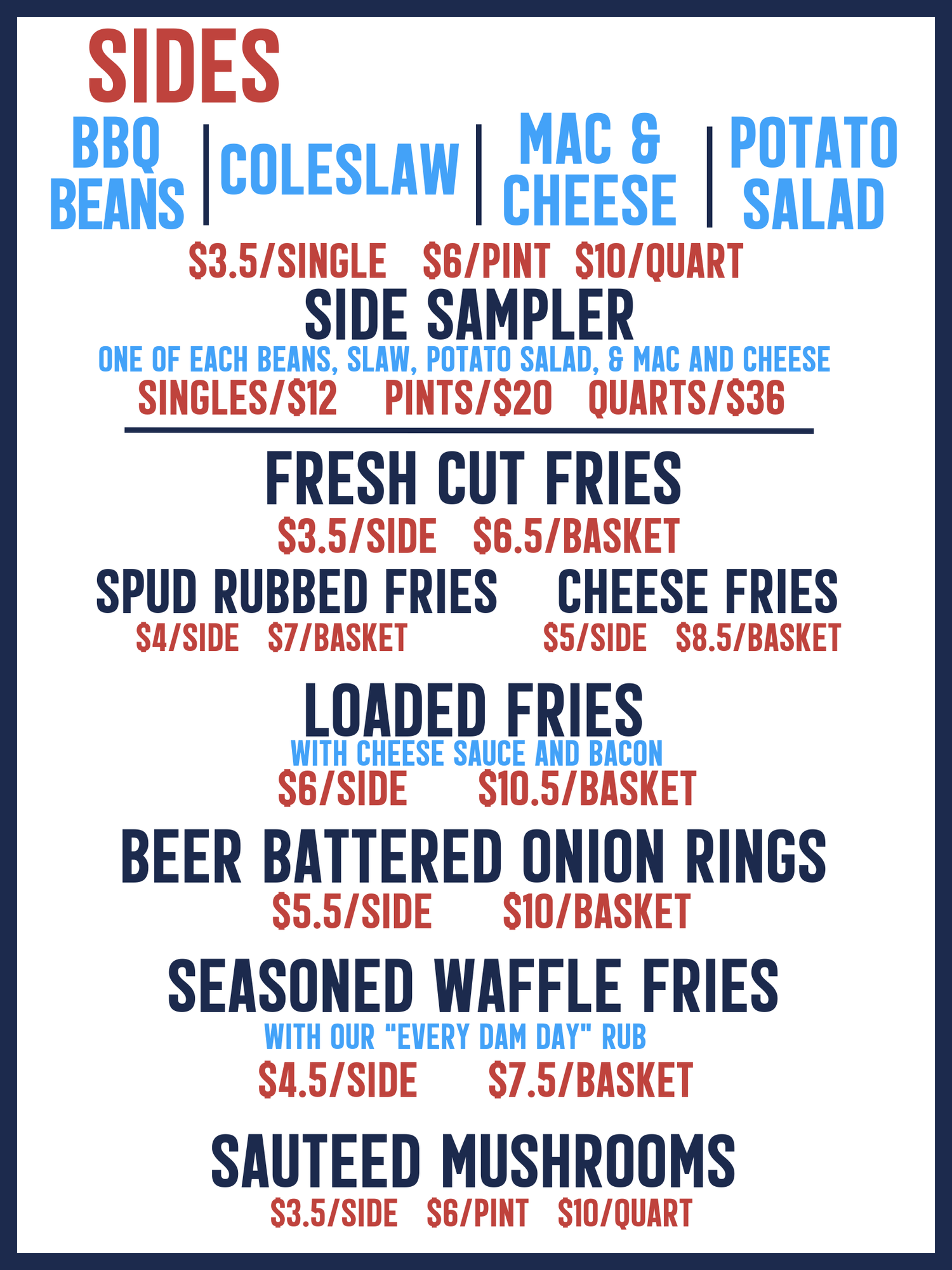 Menu | Russell's Dam Good BBQ Sauce - Russell's