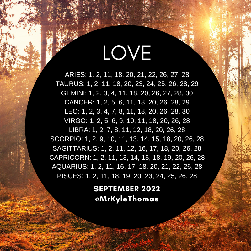 BEST DAYS FOR YOUR ZODIAC SIGN IN SEPTEMBER 2022 KYLE THOMAS ASTROLOGY