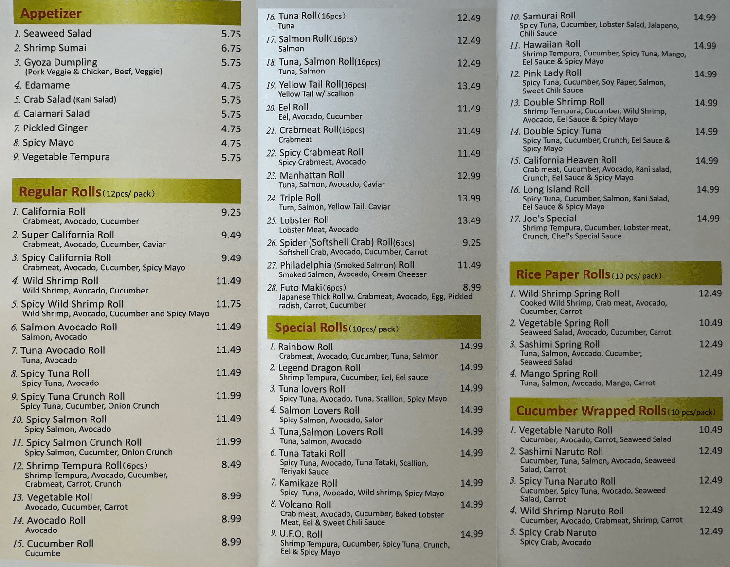 Menus — Syosset Seafood