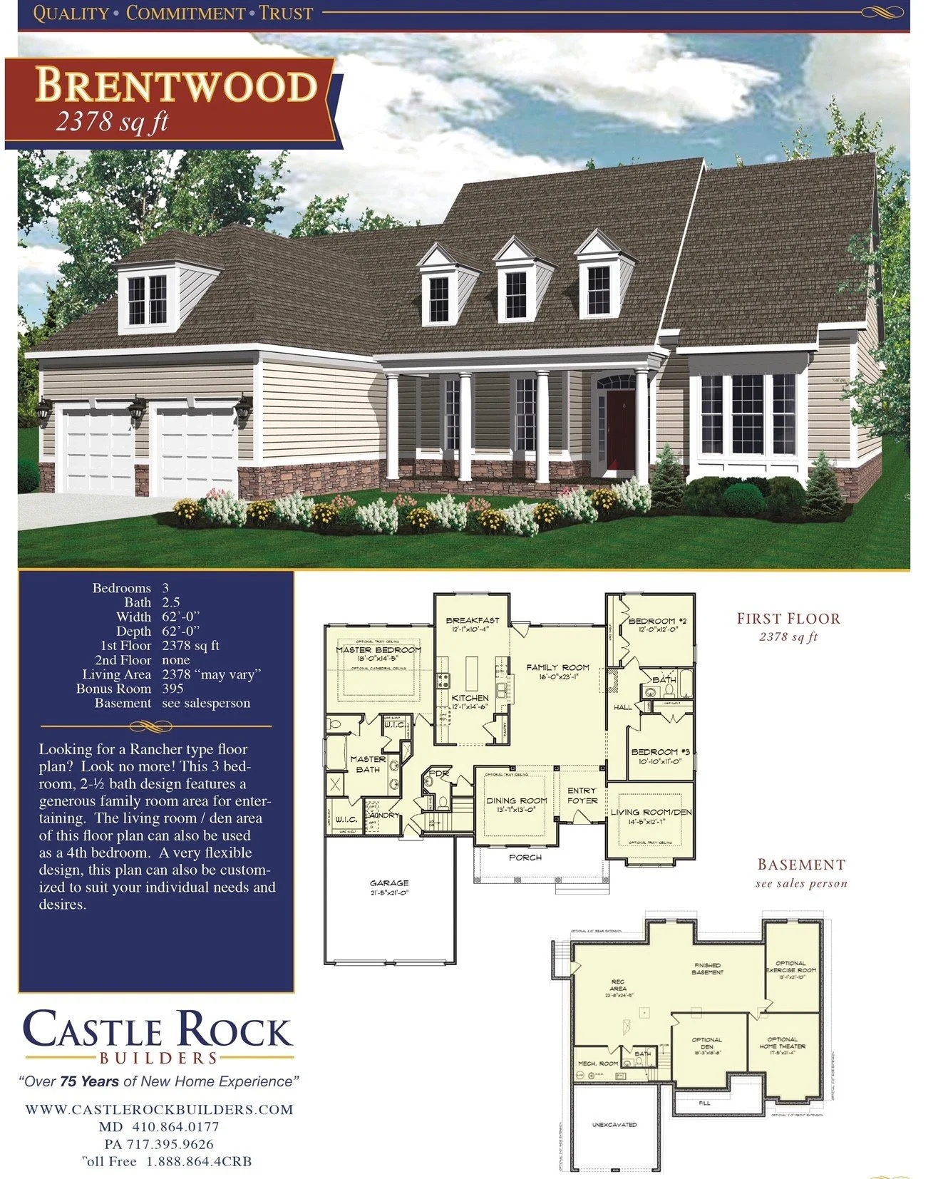Castle Rock Builders Brentwood Plan 2378 sq ft 3 Bed 4 Bath — Custom ...