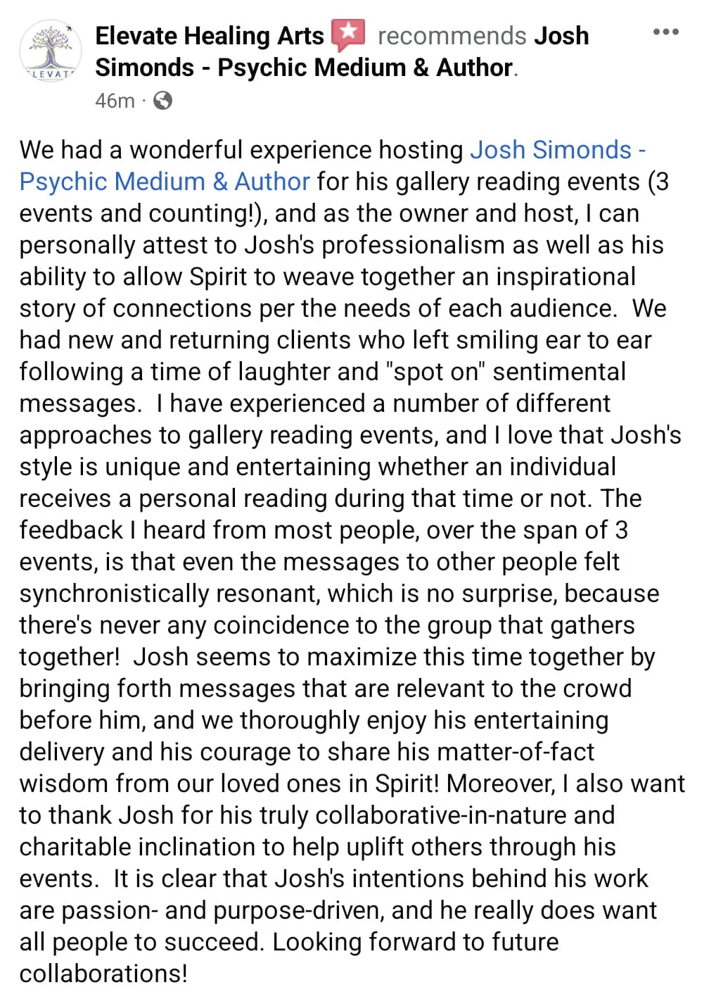 Reviews — Josh Simonds Psychic Medium & Author