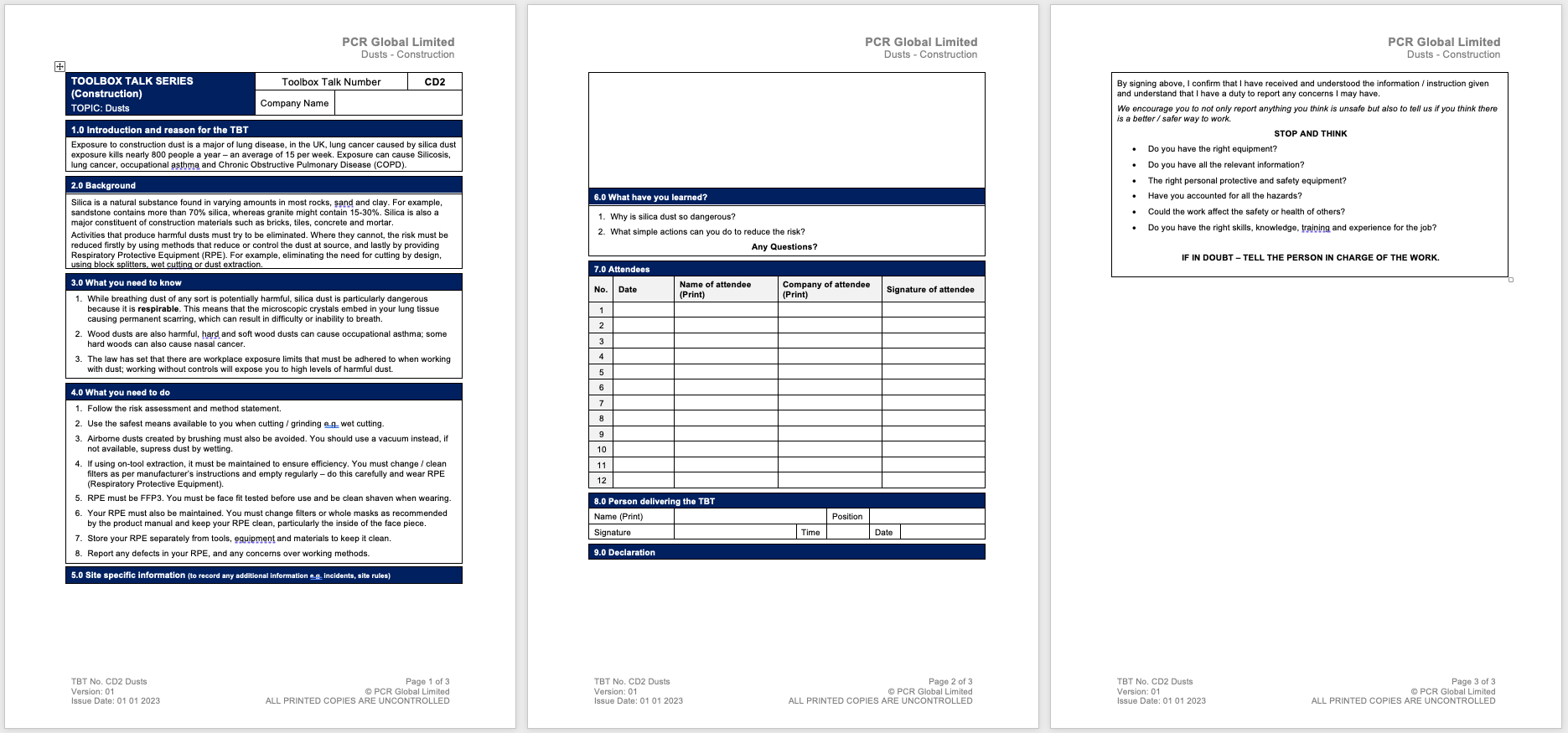 PCR Global | Construction Dust Pack | MS Word