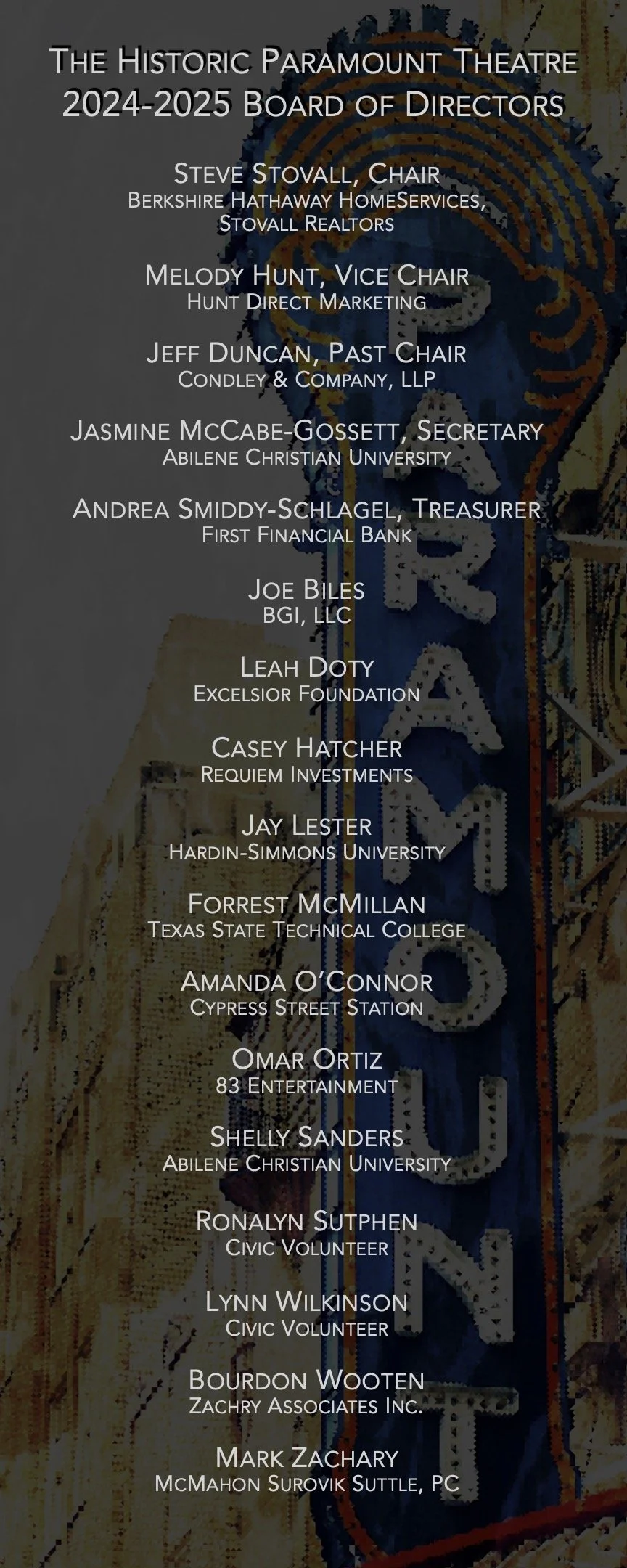 Staff and Board of Directors — The Historic Paramount Theatre