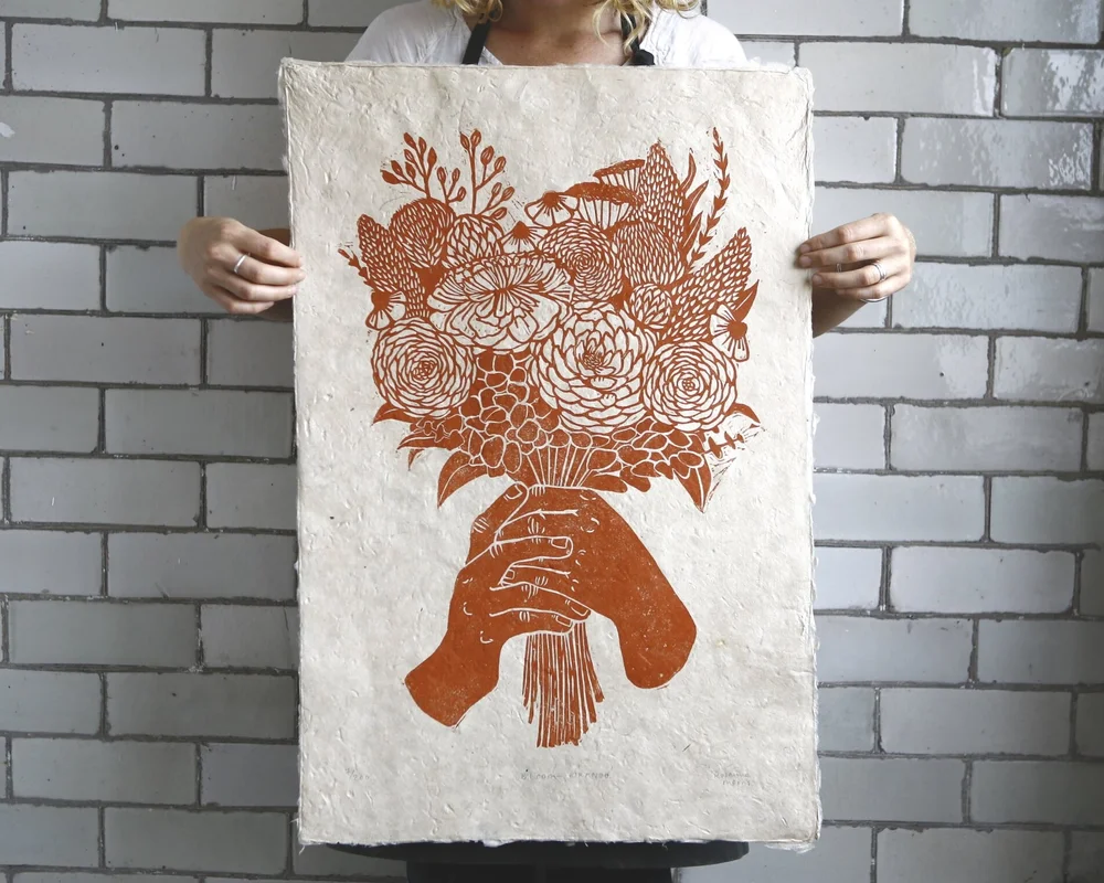 Sunflower - Ochre - Linocut Print — ROSANNA MORRIS