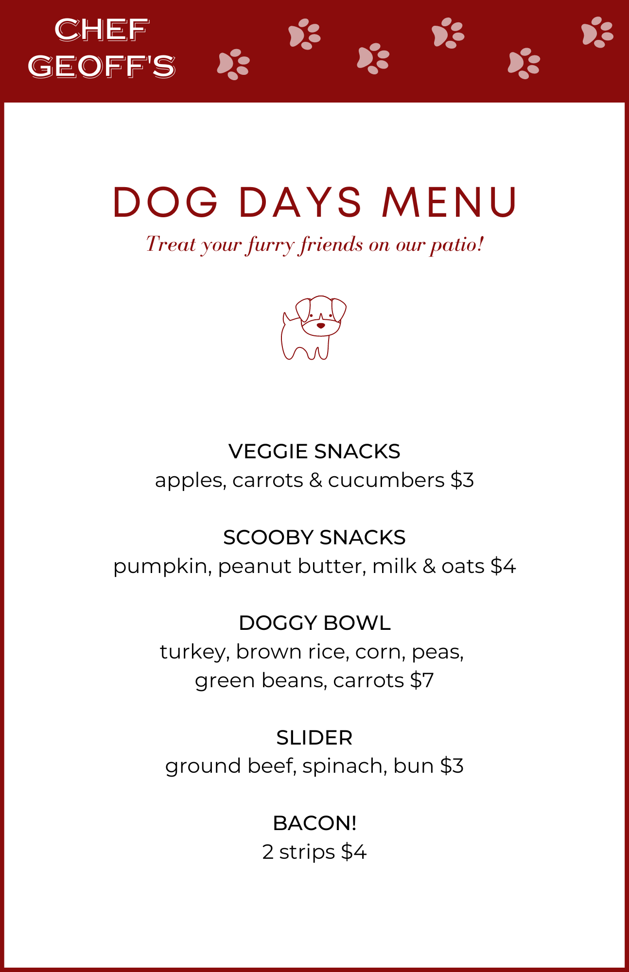 CG Dog Menu — Chef Geoffs
