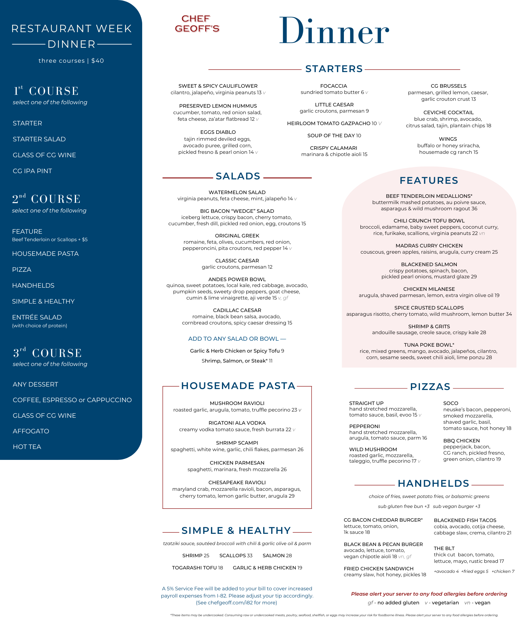 CG Restaurant Week Menu — Chef Geoffs